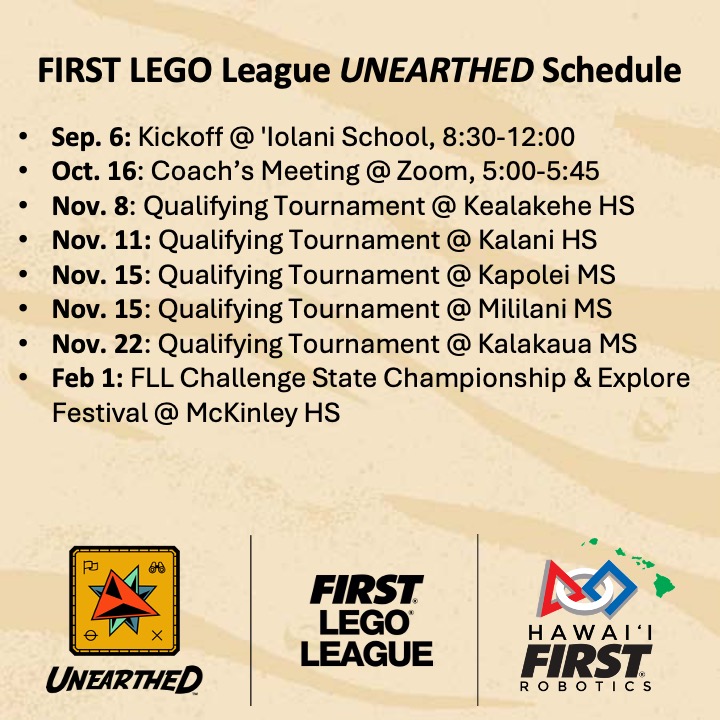 fll Unearthed season Schedule - Hawai‘i FIRST Robotics